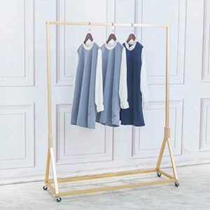 furvokia modern simple heavy duty metal rolling garment rack with wheel,retail display clothing rack, single rod floor-standing hangers clothes shelves (gold square tube a, 47.2 l)