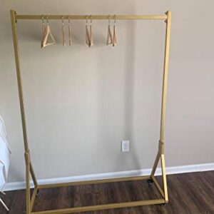 FURVOKIA Modern Simple Heavy Duty Metal Rolling Garment Rack with Wheel,Retail Display Clothing Rack, Single Rod Floor-Standing Hangers Clothes Shelves (Gold Square Tube A, 47.2 L)