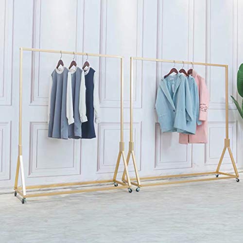 FURVOKIA Modern Simple Heavy Duty Metal Rolling Garment Rack with Wheel,Retail Display Clothing Rack, Single Rod Floor-Standing Hangers Clothes Shelves (Gold Square Tube A, 47.2 L)