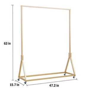 FURVOKIA Modern Simple Heavy Duty Metal Rolling Garment Rack with Wheel,Retail Display Clothing Rack, Single Rod Floor-Standing Hangers Clothes Shelves (Gold Square Tube A, 47.2 L)