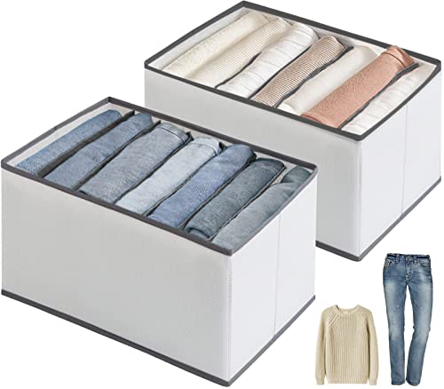 Boloong Upgrade Sturdy Clothes Organizer for Closet, PP Board 7 Grids Closet Drawer Organizer for Clothing, Wordrobe Clothes Organizer for Jeans/Pants/Sweaters/T-shirts(2 packs)