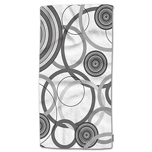 Swono Circles Hand Towel White and Black Grey Circles in Seamless Texture Design Style On White Backdrop Polyester Hand Towels for Home Bathroom Kitchen Hand Face Gym Spa Hotel 30"X15"