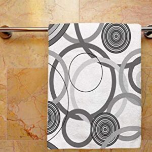 Swono Circles Hand Towel White and Black Grey Circles in Seamless Texture Design Style On White Backdrop Polyester Hand Towels for Home Bathroom Kitchen Hand Face Gym Spa Hotel 30"X15"