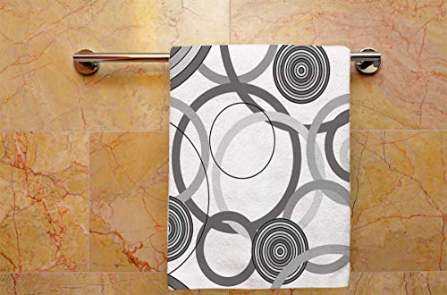 Swono Circles Hand Towel White and Black Grey Circles in Seamless Texture Design Style On White Backdrop Polyester Hand Towels for Home Bathroom Kitchen Hand Face Gym Spa Hotel 30"X15"