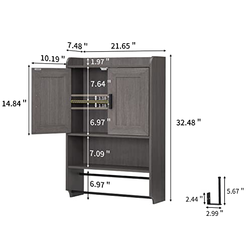 Liampoo Wood Bathroom Wall Cabinet, Medicine Cabinet Organizer with Doors and Adjustable Shelves, Over The Toilet Storage Cabinet with Towel Bar, Multipurpose Storage Cabinet for Bathroom, Living Room