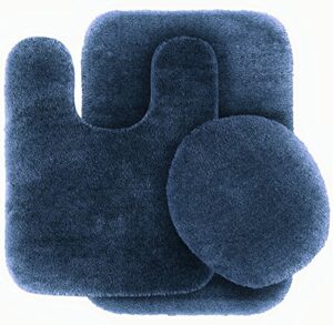 gorgeoushomelinen (#6) 3 pc solid bathroom set bath mat, contour, and lid cover, with rubber backing (navy blue)