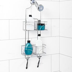 Zenna Home Tension Pole Shower Caddy, Satin Nickel & Expandable Over-The-Shower Caddy, Chrome