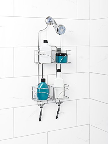 Zenna Home Tension Pole Shower Caddy, Satin Nickel & Expandable Over-The-Shower Caddy, Chrome