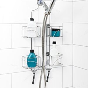 Zenna Home Tension Pole Shower Caddy, Satin Nickel & Expandable Over-The-Shower Caddy, Chrome