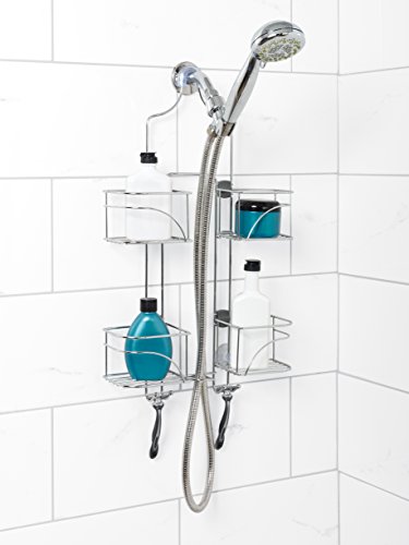 Zenna Home Tension Pole Shower Caddy, Satin Nickel & Expandable Over-The-Shower Caddy, Chrome