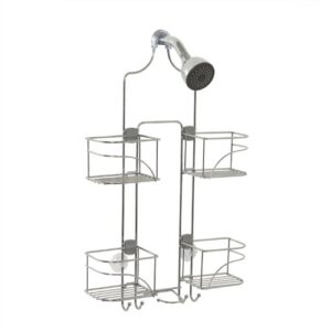 Zenna Home Tension Pole Shower Caddy, Satin Nickel & Expandable Over-The-Shower Caddy, Chrome