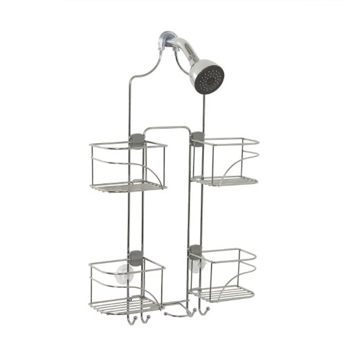 Zenna Home Tension Pole Shower Caddy, Satin Nickel & Expandable Over-The-Shower Caddy, Chrome