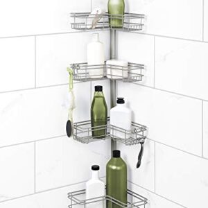 Zenna Home Tension Pole Shower Caddy, Satin Nickel & Expandable Over-The-Shower Caddy, Chrome