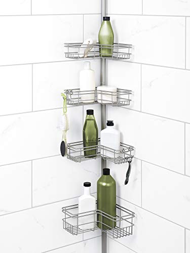 Zenna Home Tension Pole Shower Caddy, Satin Nickel & Expandable Over-The-Shower Caddy, Chrome