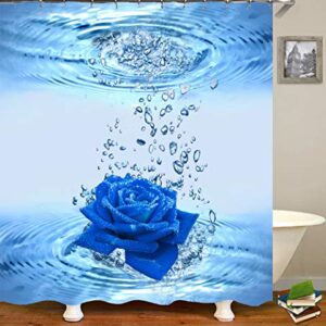 Yuaobeimei Blue Rose in Water Shower Curtain Water Floral Print Modern Style 4Pcs Bathroom Sets with Fabric Curtain, Rugs,and Hooks