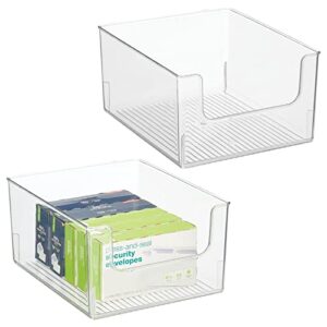 mdesign modern plastic open front dip storage organizer bin basket for home office organization - shelf, cubby, cabinet, and closet organizing decor - ligne collection - 2 pack - clear