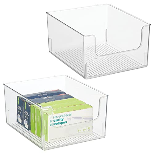 mDesign Modern Plastic Open Front Dip Storage Organizer Bin Basket for Home Office Organization - Shelf, Cubby, Cabinet, and Closet Organizing Decor - Ligne Collection - 2 Pack - Clear