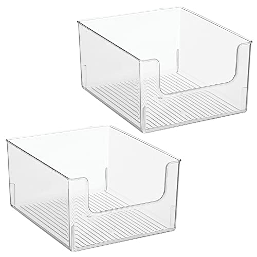 mDesign Modern Plastic Open Front Dip Storage Organizer Bin Basket for Home Office Organization - Shelf, Cubby, Cabinet, and Closet Organizing Decor - Ligne Collection - 2 Pack - Clear