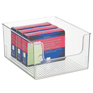 mDesign Modern Plastic Open Front Dip Storage Organizer Bin Basket for Home Office Organization - Shelf, Cubby, Cabinet, and Closet Organizing Decor - Ligne Collection - 2 Pack - Clear