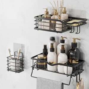 amada homefurnishing shower caddy, shower organizer with soap holder, optional towel bar, removable hooks, stainless steel shower shelves for bathroom, kitchen, tool-free assembly, set of 3, amhsr03b