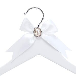 HUIDIAN White Solid Wood Bridal Dress Hanger with Lady Wire Lettering for Bridal Wedding Party Gift (Rose Gold line White Hanger)