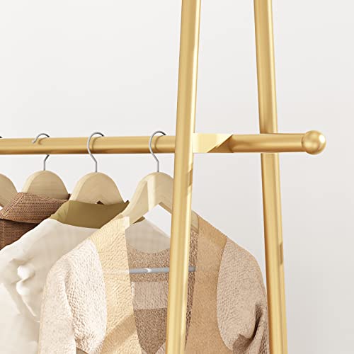 TIEOU Rolling Gold Clothing Rack, Gold Clothes Rack Heavy Duty, Clothing Rack for Hanging Clothes, Modern Clothing Rack, Coat Rack Stand, Gold Clothing Rack, Garment Rack, Pipe Clothing Rack, Gold