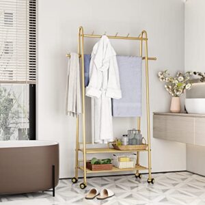 TIEOU Rolling Gold Clothing Rack, Gold Clothes Rack Heavy Duty, Clothing Rack for Hanging Clothes, Modern Clothing Rack, Coat Rack Stand, Gold Clothing Rack, Garment Rack, Pipe Clothing Rack, Gold