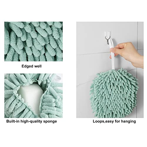 Nulubuu Soft Absorbent Chenille Ball Towel Sets, Quick Dry Hand, Towels for Bathroom/Kitchen Pack of 3 (Mint Green+Light Blue+Blue)