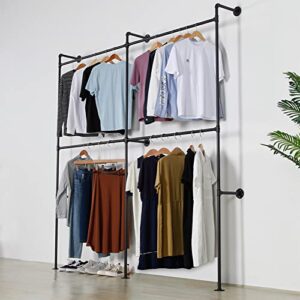 zgzr modern simple industrial pipe double hanging rods clothing rack, display stand shelves wall mounted garment rack,heavy duty detachable garment bar, 89.8in black