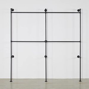 ZGZR Modern Simple Industrial Pipe Double Hanging Rods Clothing Rack, Display Stand Shelves Wall Mounted Garment Rack,Heavy Duty Detachable Garment Bar, 89.8in Black