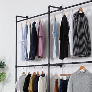 ZGZR Modern Simple Industrial Pipe Double Hanging Rods Clothing Rack, Display Stand Shelves Wall Mounted Garment Rack,Heavy Duty Detachable Garment Bar, 89.8in Black