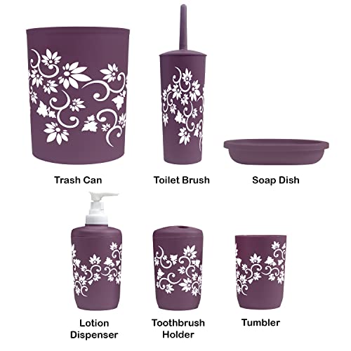 Blue Donuts Bathroom Accessories Set Complete, Toilet Brush and Holder, Trash Can, Toothbrush Holder, Purple, 7 Pieces