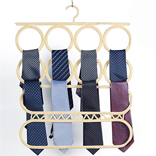 KLEAFS - Handmade Scarf Hangers for Closet with Hook for Bulky Scarf, Space-Saving Scarf Organizer, Scarf Storage Classical Lifestyle, Hijab Hangers (Beige - 8 Rings, 2 Ellipse)