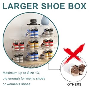 WAYTRIM 12 Pack Shoe Organizer,Stackable Plastic Shoe Box with Clear Door Shoe Storage Boxes for Sneaker AJ Clear Shoe Boxes with Lids Shoe Storage Container Fit to Women Size 13,Clear White