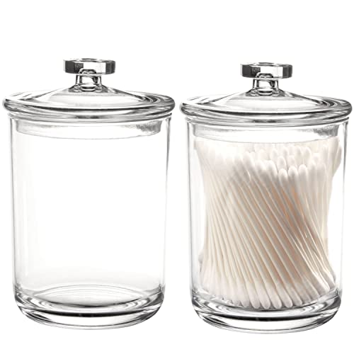 Youngever 2 Pack 8 Ounce Clear Qtip Holders, Plastic Apothecary Jars, Cotton Swab Holders, Bathroom Vanity Organizers