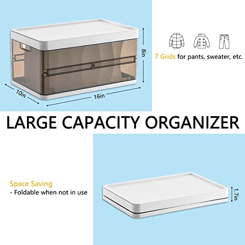 CINPIUK Stackable Storage Bins with Lids, Clear Drawer Organizers for Clothing, Collapsible Storage Bins Closet Drawers for Clothes, Toys, w/Removable Grids, 2Pcs