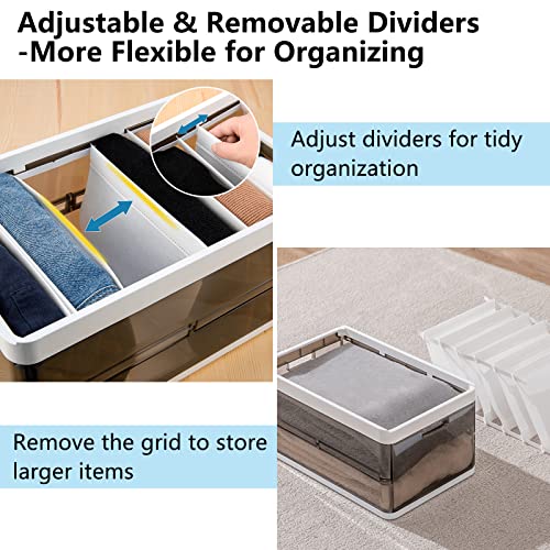 CINPIUK Stackable Storage Bins with Lids, Clear Drawer Organizers for Clothing, Collapsible Storage Bins Closet Drawers for Clothes, Toys, w/Removable Grids, 2Pcs