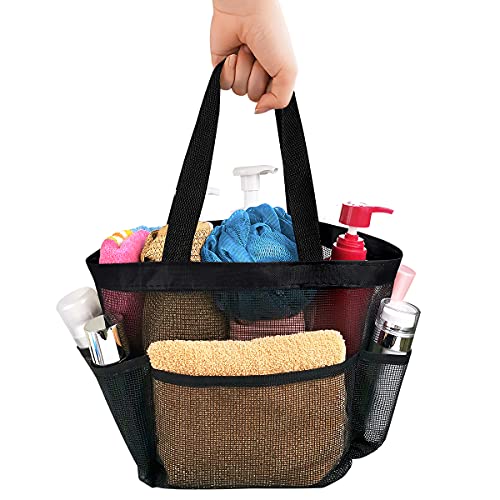 8 Pocket Mesh Shower Caddy Basket Portable, Toiletry Caddy Organizer for Bathroom College Dorm Room, Gym, Showers, Swimming, Travel Essentials and for Bathroom Accessories (Black)