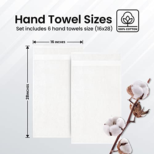 Infinitee Xclusives Premium White Hand Towels 6 Pack, 16x28 Inches, Hotel and Spa Quality, Highly Absorbent and Super Soft Hand Towels for Bathroom