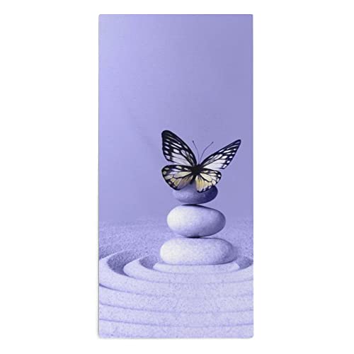 TsyTma Butterfly on Zen Stones Hand Towels Purple Quick Dry Bathroom Washcloth 30 X 15 Inches for Beach Guest Hotel Spa Gym Sports Yoga Home