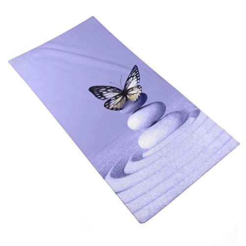 TsyTma Butterfly on Zen Stones Hand Towels Purple Quick Dry Bathroom Washcloth 30 X 15 Inches for Beach Guest Hotel Spa Gym Sports Yoga Home