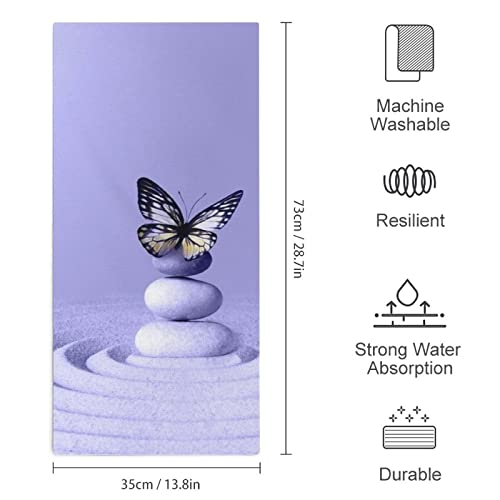 TsyTma Butterfly on Zen Stones Hand Towels Purple Quick Dry Bathroom Washcloth 30 X 15 Inches for Beach Guest Hotel Spa Gym Sports Yoga Home