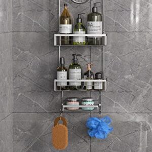 Elbourn Shower Caddy Over Shower Head, Bathroom Hanging Shower Organizer with Hooks, SUS201 Stainless Steel Shower Storage Rack 3 Shelves for Shampoo, Soap and Razor - Silver