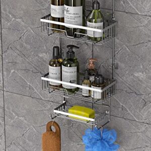 Elbourn Shower Caddy Over Shower Head, Bathroom Hanging Shower Organizer with Hooks, SUS201 Stainless Steel Shower Storage Rack 3 Shelves for Shampoo, Soap and Razor - Silver