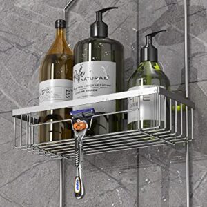 Elbourn Shower Caddy Over Shower Head, Bathroom Hanging Shower Organizer with Hooks, SUS201 Stainless Steel Shower Storage Rack 3 Shelves for Shampoo, Soap and Razor - Silver