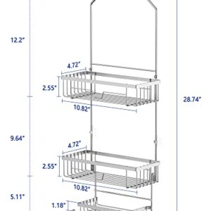 Elbourn Shower Caddy Over Shower Head, Bathroom Hanging Shower Organizer with Hooks, SUS201 Stainless Steel Shower Storage Rack 3 Shelves for Shampoo, Soap and Razor - Silver