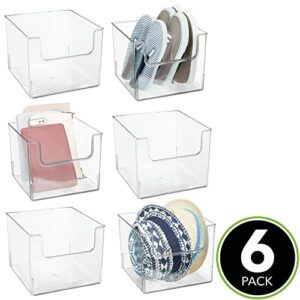 mDesign Modern Plastic Open Front Dip Storage Organizer Bin Basket for Closet Organization - Shelf, Cubby, Cabinet, and Cupboard Organizing Decor - Ligne Collection - 6 Pack - Clear