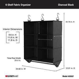 ClosetMaid 6-Shelf Fabric Hanging Closet Organizer with Garment Rod for Shirts, Sweaters, Pants, Hats, Shoes, Purses with Charcoal Black Finish