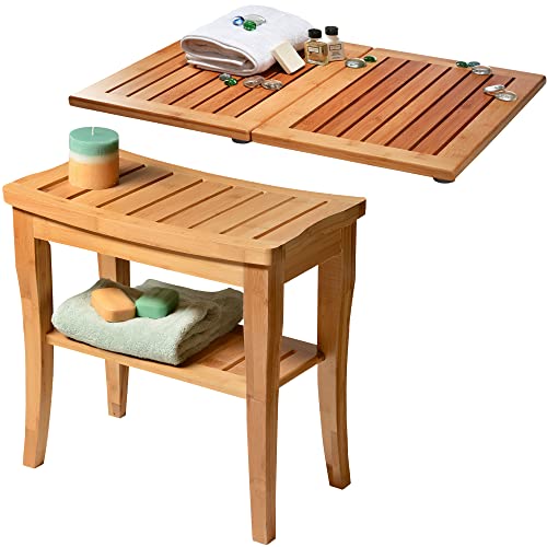 Bambüsi Bamboo Shower Bench and Bamboo Shower Floor Mat