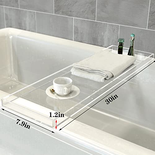 Bathtub Tray - 30" Modern Clear Acrylic Bathtub Caddy Tray for Luxury Bath - Bathtub Shelf Table for Placing Wine Glass Soap Dish Tablet Book Bathtub Accessories, Lover Gift